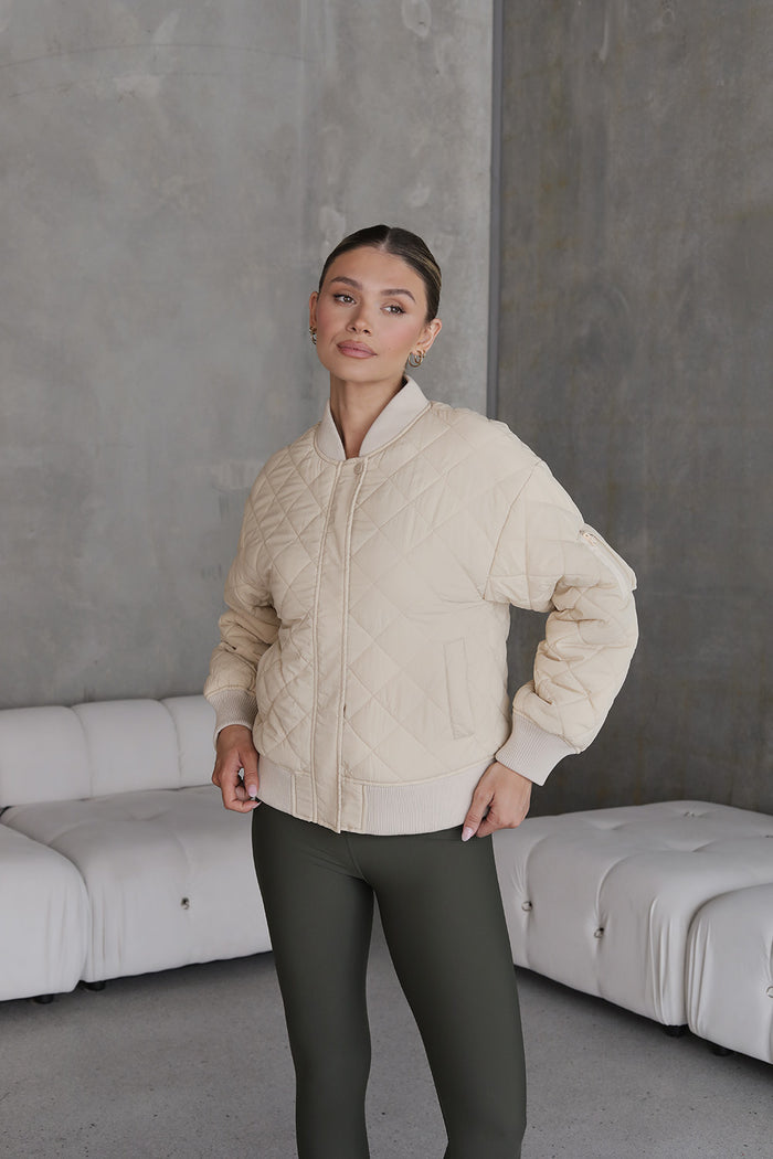 Bobbi Bomber Jacket | Beige Bobbi Bomber Jacket Tops Activewear Online ...